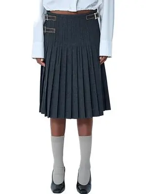 Prada Pleated Rush Stitch Skirt With Belt - Gray