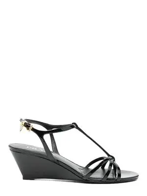 Prada Calf Leather Wedge Heel Sandals - Black