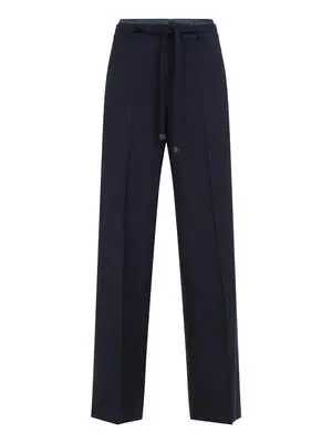Peserico Belted Stretch Wool-blend Pants - Blue