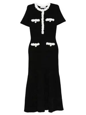 SELF-PORTRAIT Ribbed Knit Midi Dress - Black