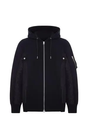 Sacai Cotton And Nylon Zip-up Hoodie - Black