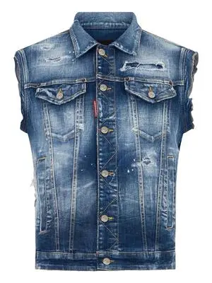 Dsquared2 Distressed Denim Waistcoat - Blue