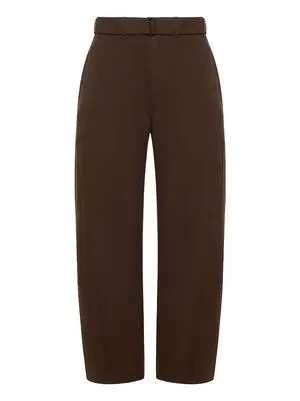 LEMAIRE Cotton Trousers With Belt - Brown