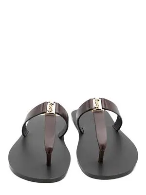 Saint Laurent Calf Leather T-strap Flat Sandals - Brown