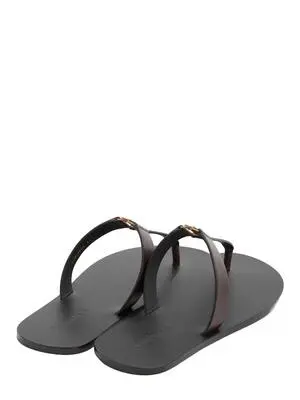 Saint Laurent Calf Leather Flat Sandals - Brown