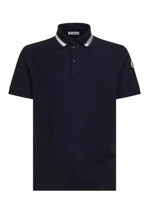 Moncler Blue Cotton Pique Polo Shirt With Logo Detail - Multicolor