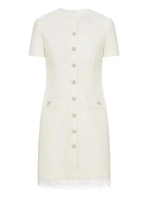 SELF-PORTRAIT Boucle Lace-trimmed Mini Dress - Cream