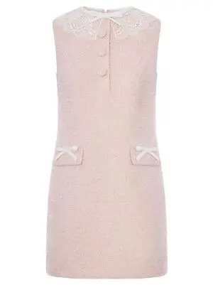 SELF-PORTRAIT Boucle Lace Collar Mini Dress - Pink