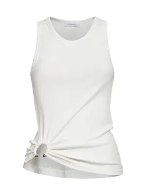 Rabanne White Ribbed Stretch Cotton Tank Top With Piercing - Multicolor