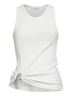 Rabanne Ribbed Stretch Cotton Tank Top With Piercing Detail - Multicolor
