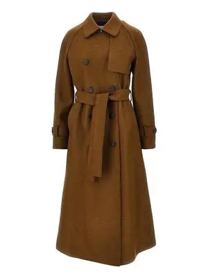Harris Wharf London HARRIS WHARF LONDON Pressed Wool Long Trench Coat Brown