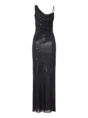 SELF-PORTRAIT Long Draped Dress With Rhinestone - Black