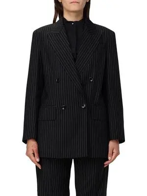 Max Mara Double-breasted Striped Wool Blazer - Black