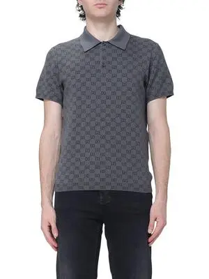 Gucci Gg Jacquard Wool And Silk-blend Knit Polo - Gray