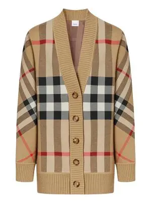 Burberry Check Wool Blend Cardigan - Cream