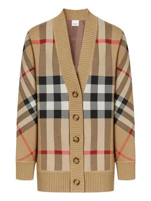 Burberry Check Wool Blend Cardigan - Cream