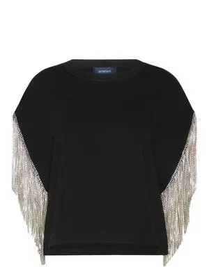 Sportmax Boxy T-shirt With Rhinestone Fringes - Black