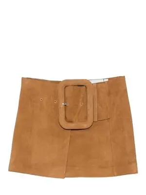 AMI Paris AMI PARIS Suede Buckled A-Line Skirt Brown