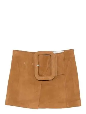 AMI Paris AMI Suede Buckled A-Line Skirt Brown