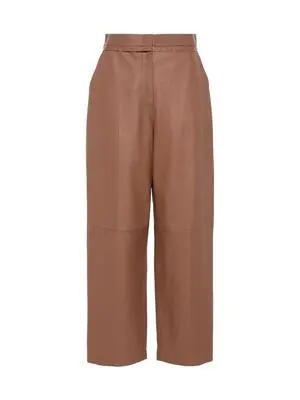 Fendi Leather Carrot-fit Trousers - Brown