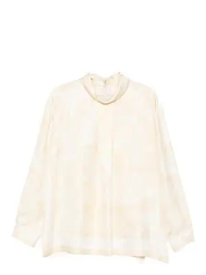 Carven CARVEN Printed Silk High Neck Blouse Cream