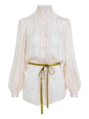 Valentino Garavani Metallic Striped Star Print Silk Shirt - Multicolor