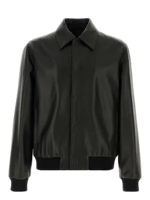 Fendi Leather Bomber Jacket - Black
