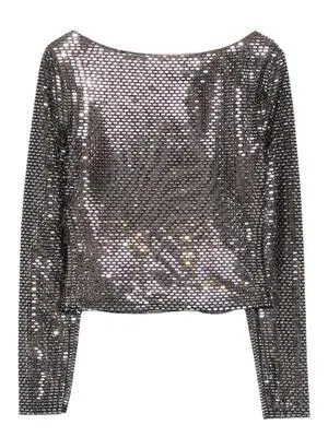SELF-PORTRAIT Embellished Long Sleeve Round Neck Top - Black