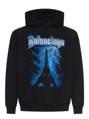 Balenciaga Graphic Print Hooded Sweatshirt - Black