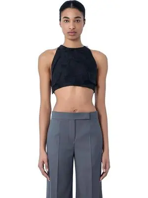 Max Mara Suede Halter Crop Top - Black
