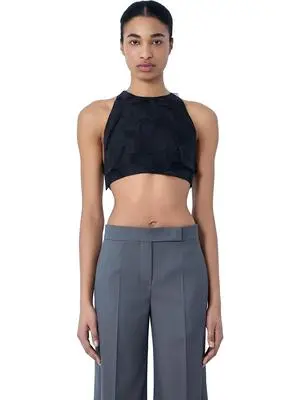 Max Mara Suede Halter Crop Top - Black