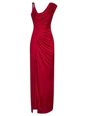 Versace Liquid Jersey Draped Long Dress - Multicolor