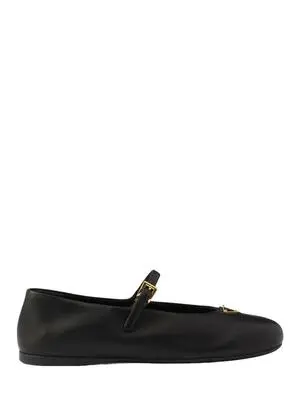 Prada Nappa Leather Ballet Flats With Logo - Black