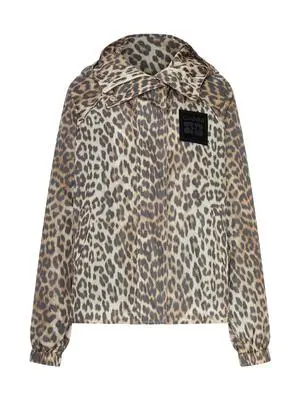GANNI GANNI Nylon Jacket With Leopard Print Multicolor