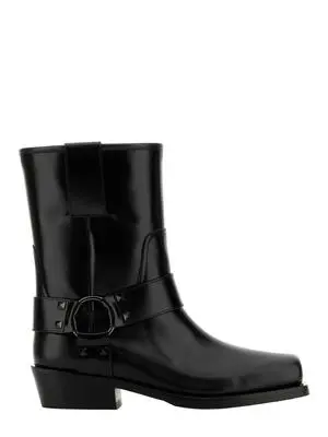 Valentino Garavani Leather Biker Rockstud Ankle Boots - Black
