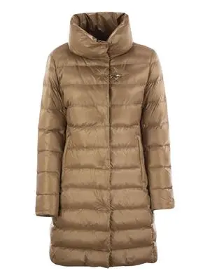 FAY Long Down Jacket With Hook - Brown