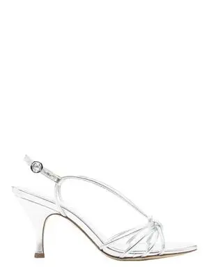 AEYDĒ AEYDE Silver-Tone Calf Leather Strappy Knotted Slingback Shoes