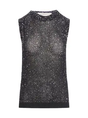 GOLDEN GOOSE Net Mesh Sequined Top - Black