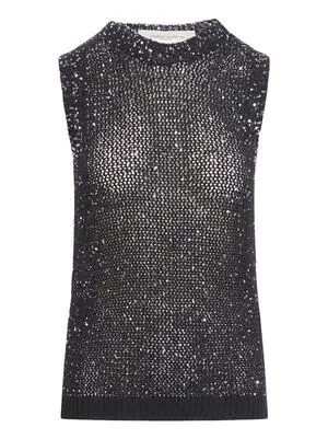 GOLDEN GOOSE Net Mesh Sequined Top - Black