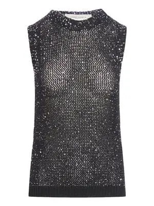 GOLDEN GOOSE Sequin Net Mesh Top - Black