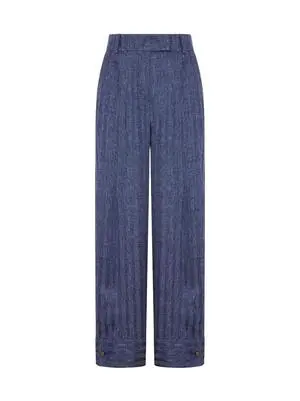 Giorgio Armani Printed Silk Pleated Trousers - Blue