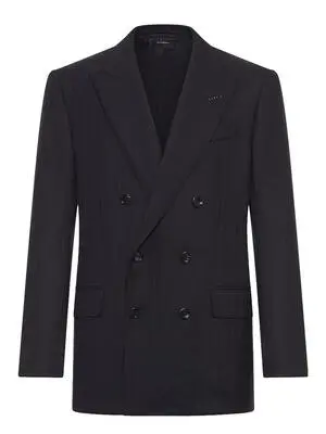 TOM FORD Double-breasted Pinstriped Wool Jacket - Black