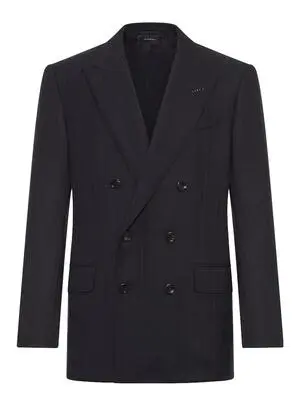 TOM FORD Double-breasted Pinstriped Wool Jacket - Black