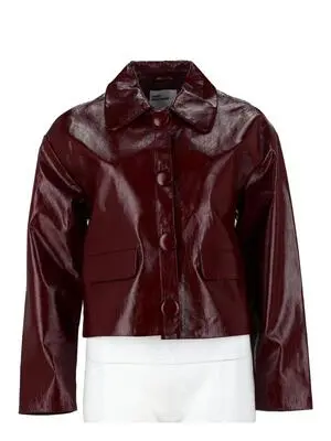 SELF-PORTRAIT Glossed Leather Buttoned Jacket - Multicolor