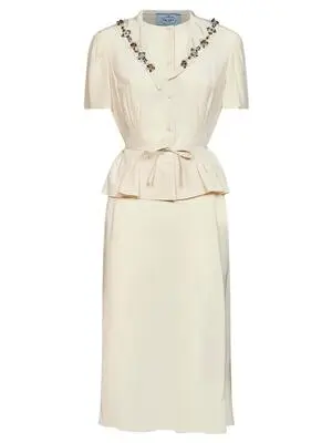 Prada PRADA Embroidered Silk Midi Dress Multicolor