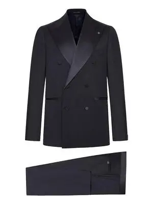 Tagliatore Double Breasted Wool Suit With Silk Inserts - Blue