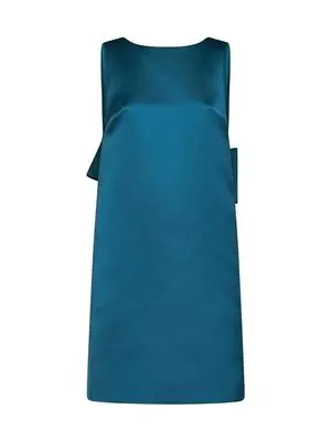 Max Mara Oil Green Taffeta Msescalata Short Dress With Bow - Multicolor