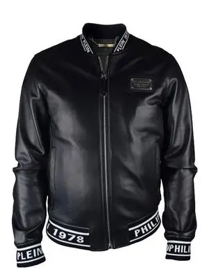 Philipp Plein Leather Bomber Jacket - Black