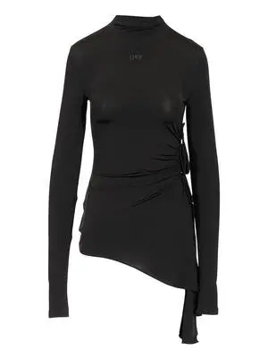 Off-White Long Sleeve Draped Top - Black