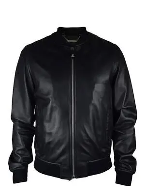 Philipp Plein Leather Bomber Jacket - Black